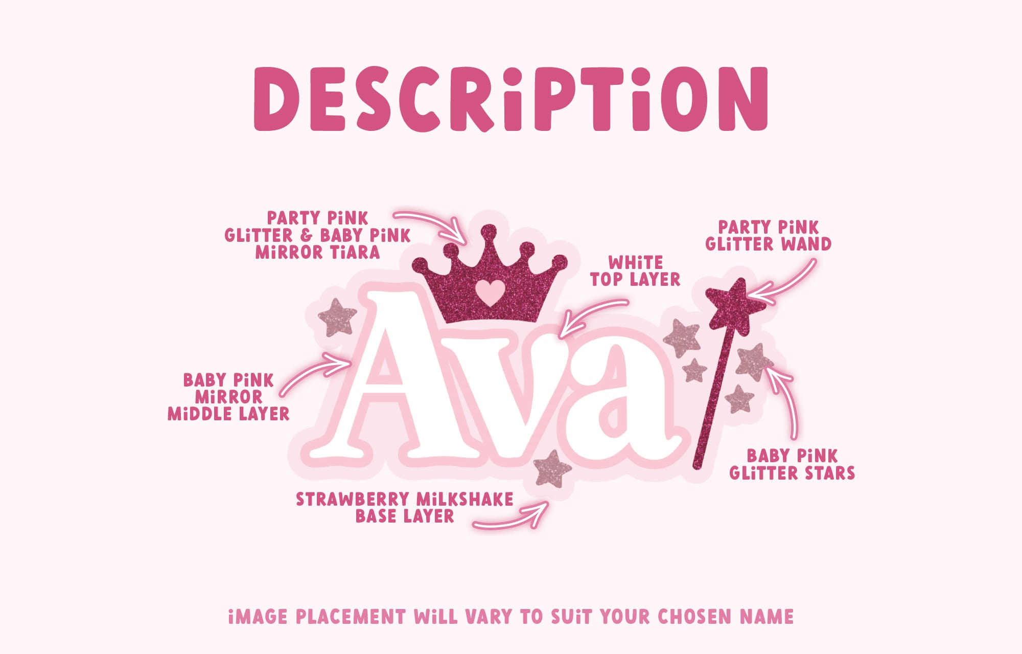 Triple Layer Name Plaque | Pink Princess Theme - Chuckle & Wood